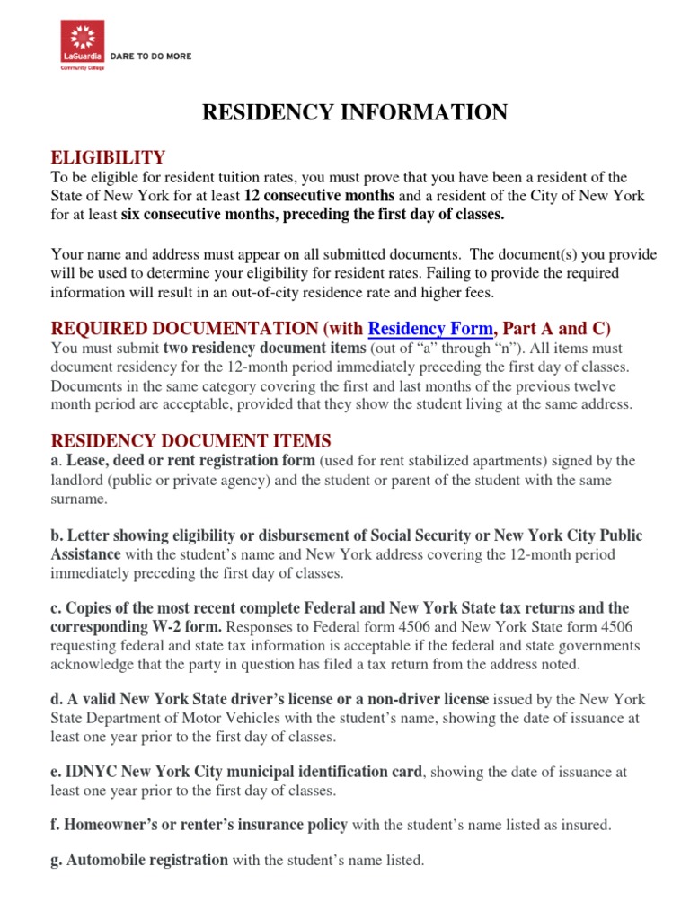 Residency Information | PDF | Irs Tax Forms | Lease