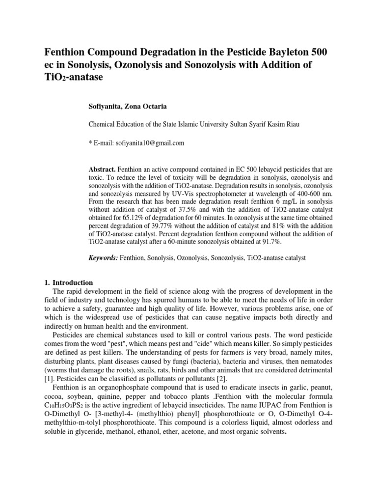 Fenthion Compound Degradation in The Pesticide Bayleton 500 Ec in ...