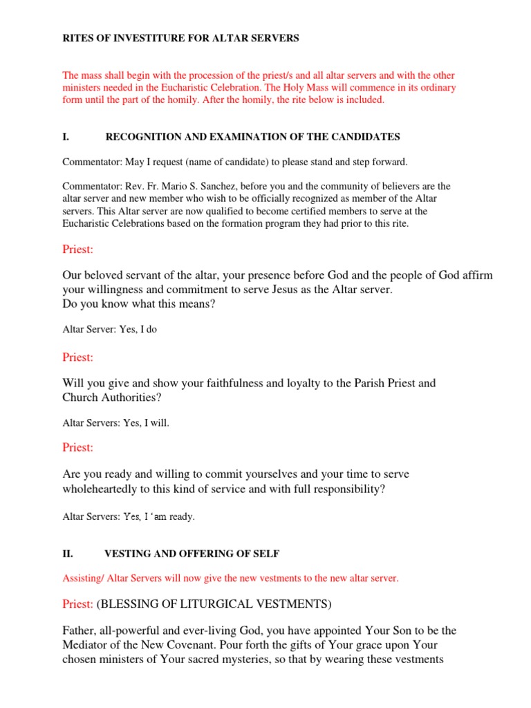 Altar Server Investiture Ceremony Guide | PDF | Altar | Mass (Liturgy)