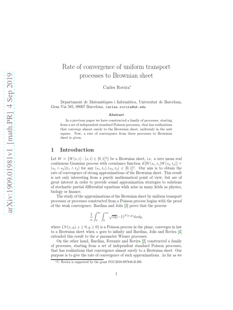 Rate of Convergence of Uniform Transport Processes To Brownian Sheet ...