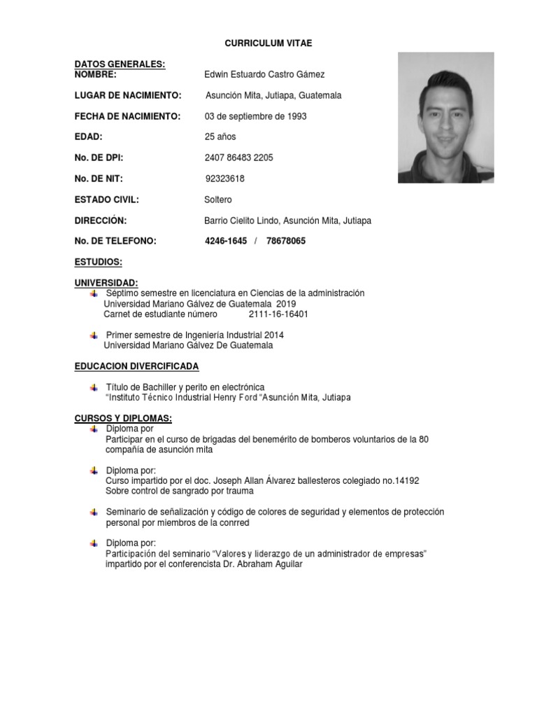 Curriculum Edwin | Descargar gratis PDF | Guatemala | Ingeniería