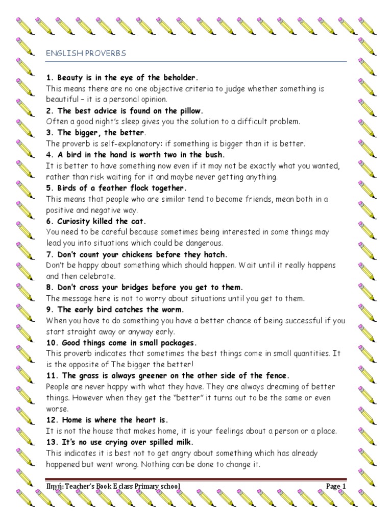 English Proverbs πηγή Teacher S Book E Class Primary School Pdf