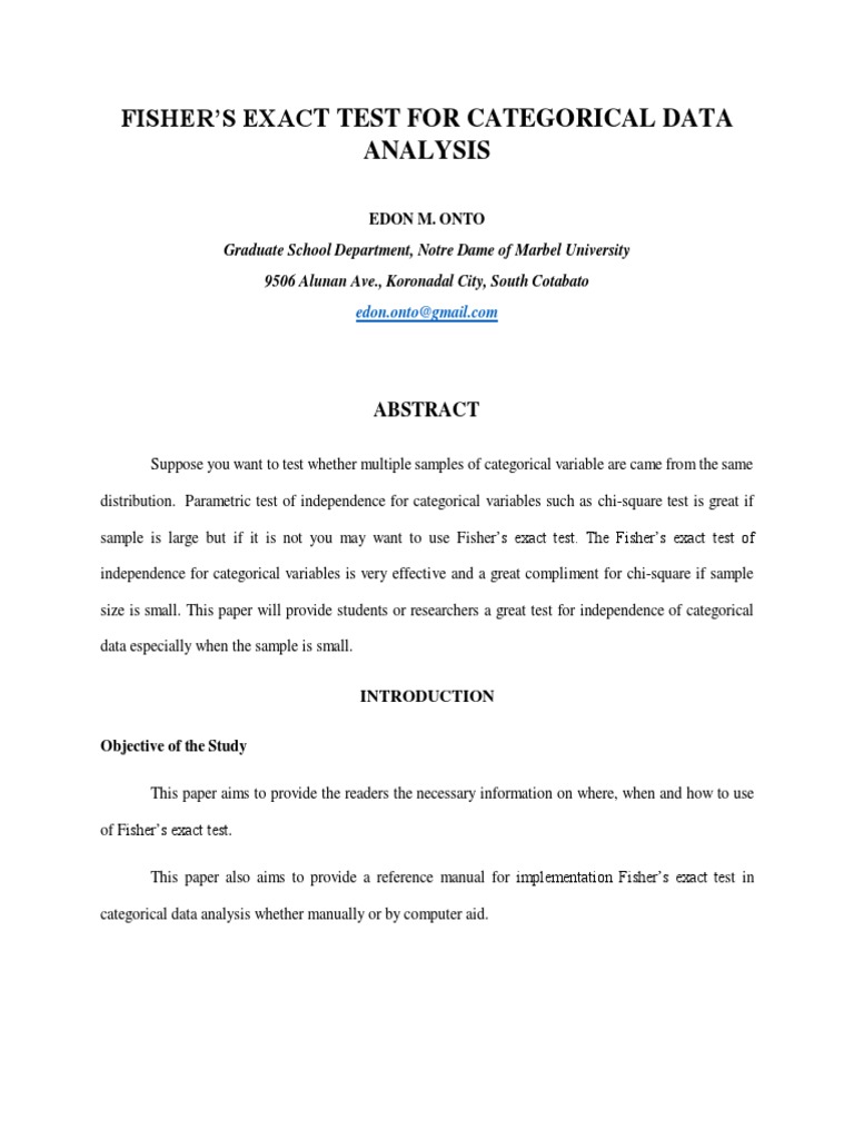 An In-Depth Explanation of Fisher's Exact Test for Analyzing ...