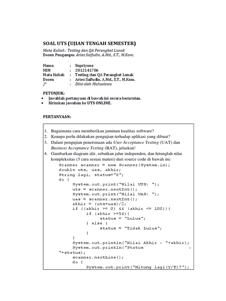 Soal UTS - Testing Dan QA | PDF