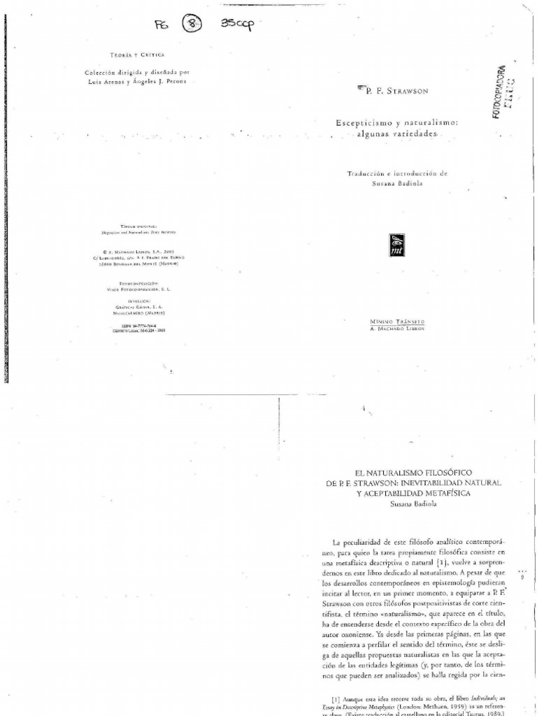 Peter Strawson. Escepticismo y Naturalismo. Algunas Variedades. | PDF