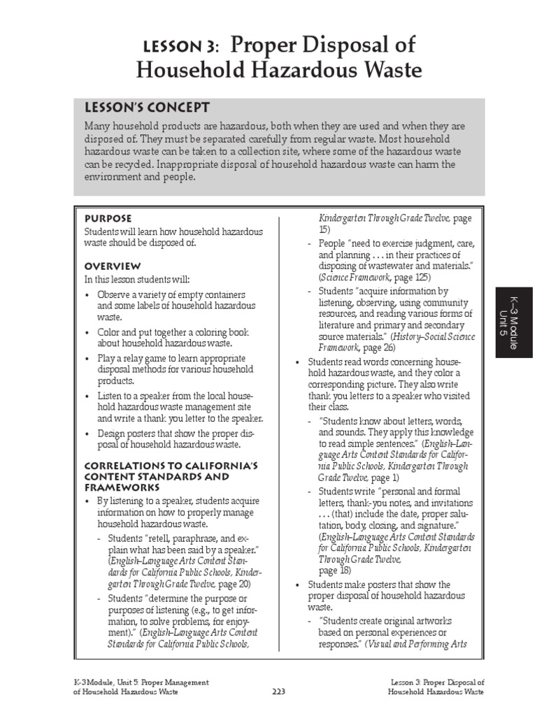 Proper Disposal of Household Hazardous Waste: Lesson 3 | PDF | Waste ...