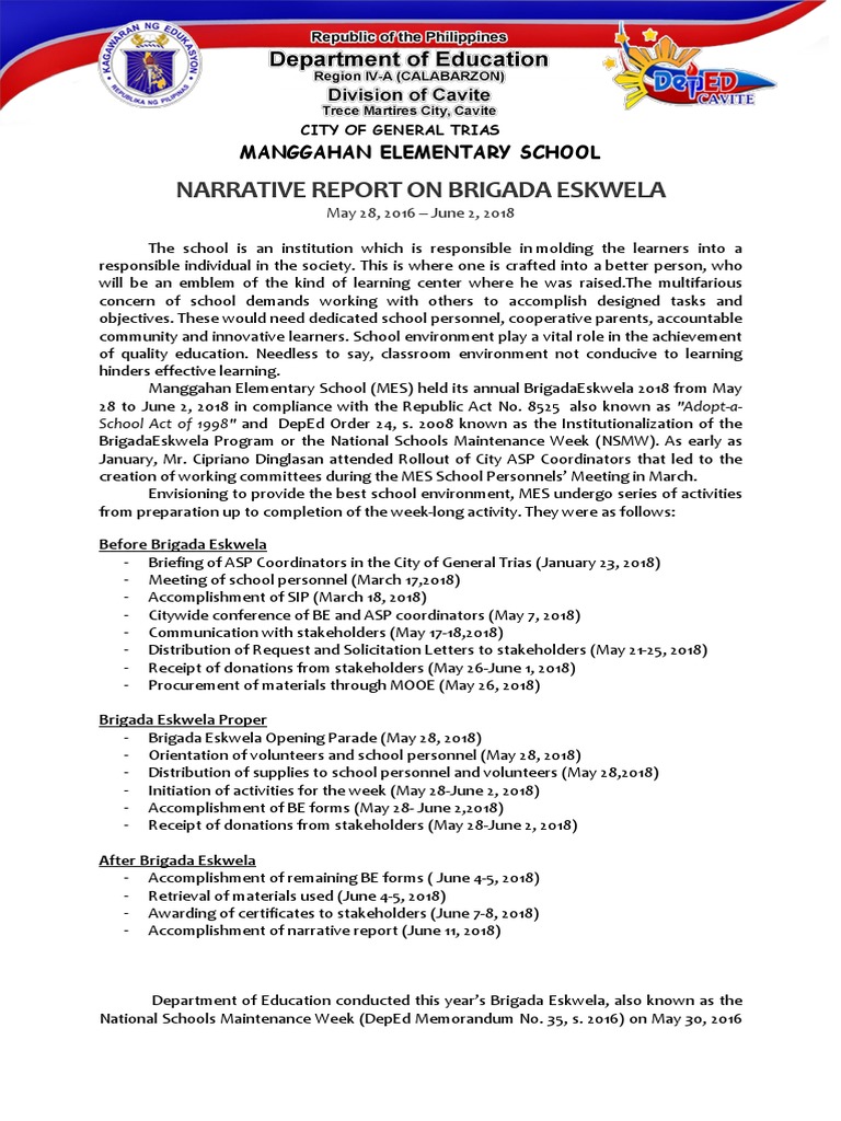 Brigada Eskwela Narrative Report | PDF | Educational Technology