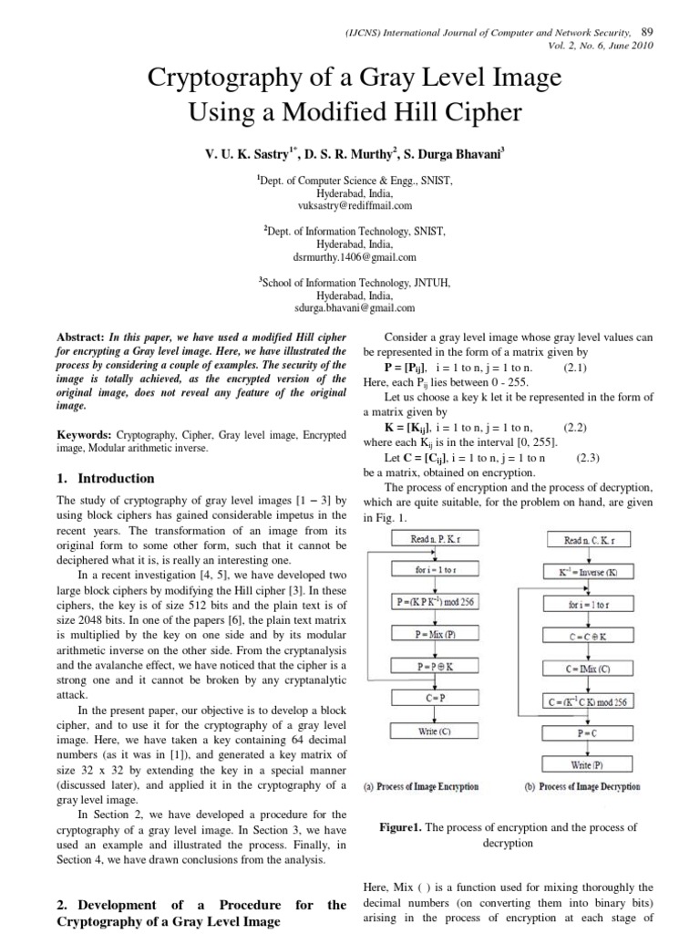 Cryptography of A Gray Level Image Using A Modified Hill Cipher | PDF ...