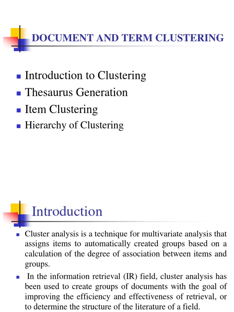 Introduction To Clustering Thesaurus Generation Item Clustering | PDF ...