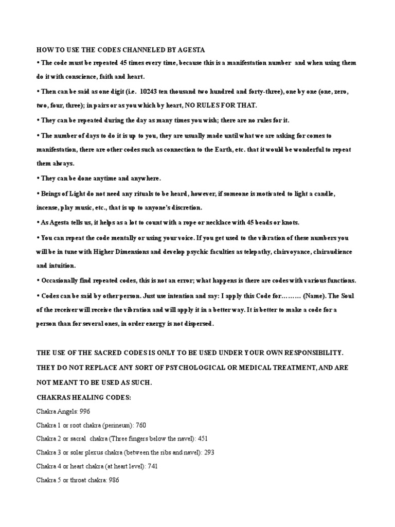 Agesta Sacred Codes Usage Guide | PDF | Uterus | Vagina