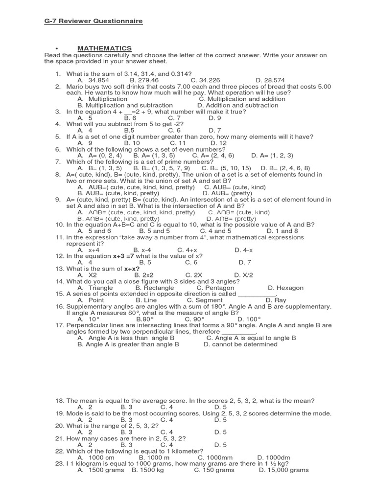 Entrance Exam g7 | PDF | Atmosphere Of Earth | Chemistry