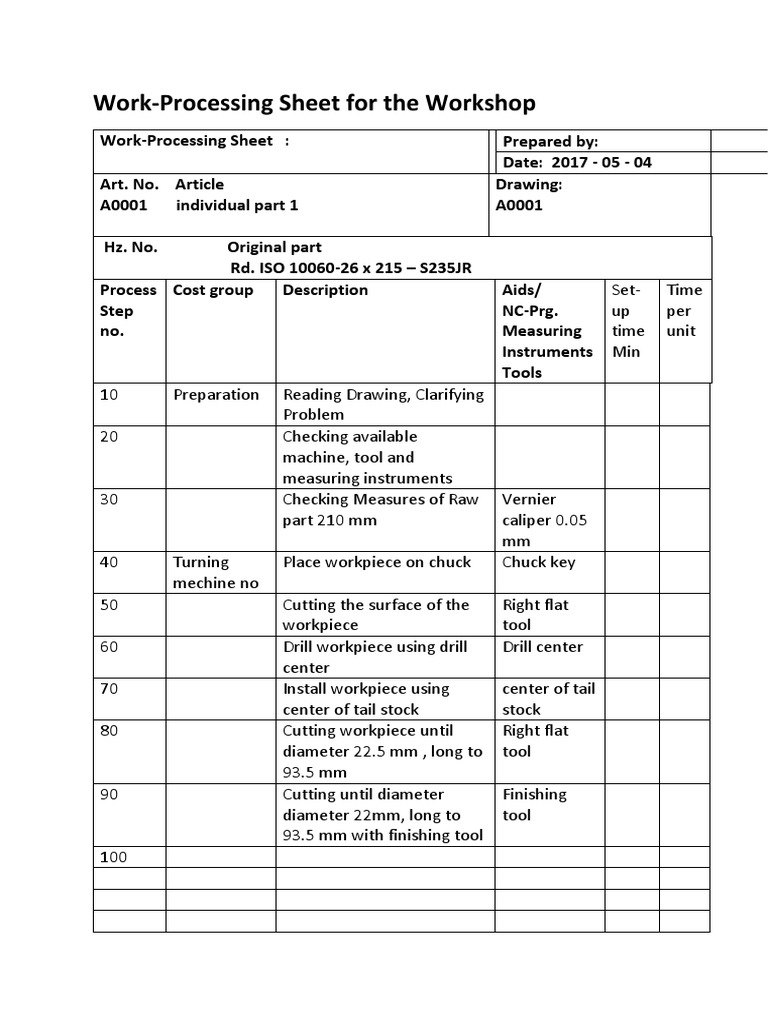 Work-Processing Sheet For The Workshop | PDF
