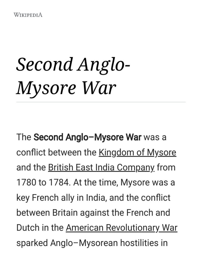 2nd Anglo Mysore War | PDF | British India | Military