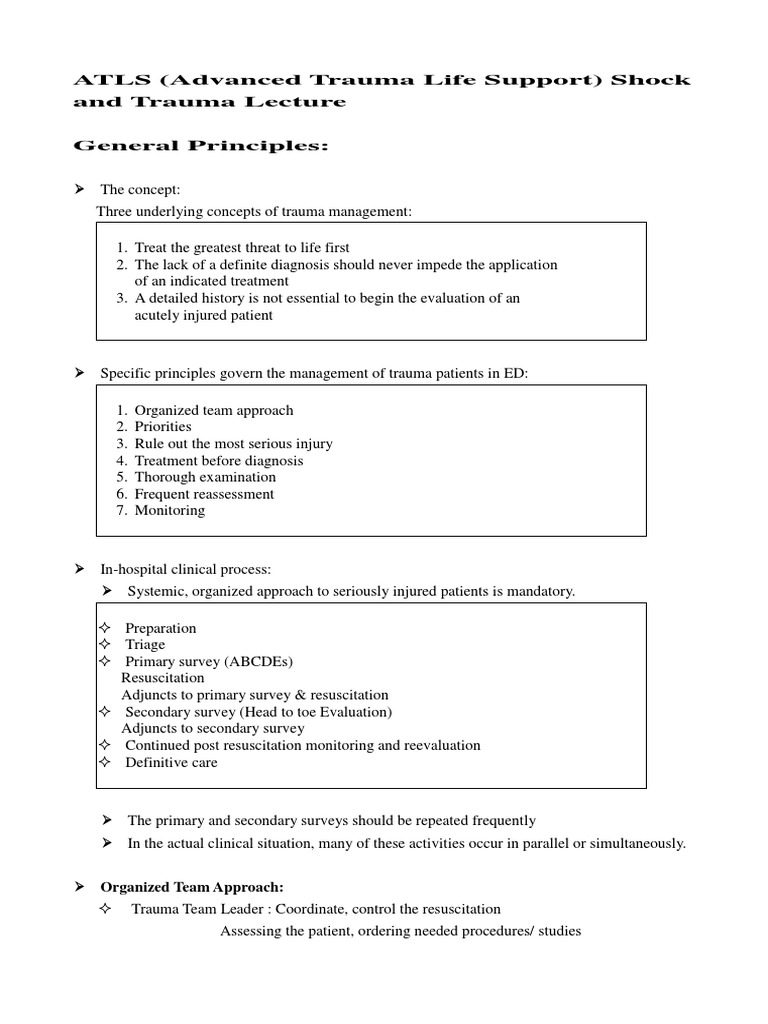 Trauma and Shock ATLS | PDF | Shock (Circulatory) | Thorax