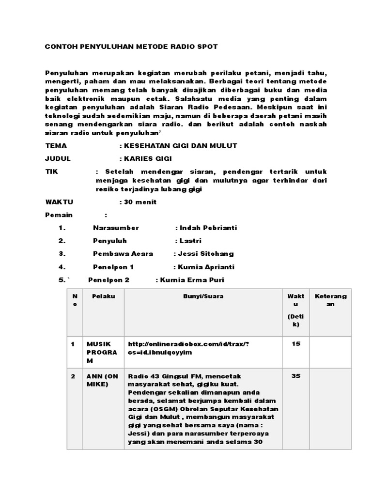 Contoh Penyuluhan Metode Radio Spot | PDF | Kesehatan Holistik