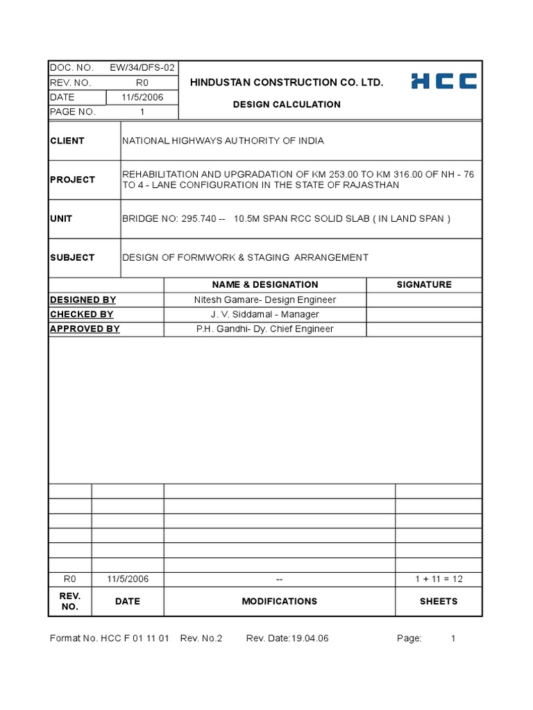 Design Calculation: Hindustan Construction Co. LTD | PDF | Civil ...