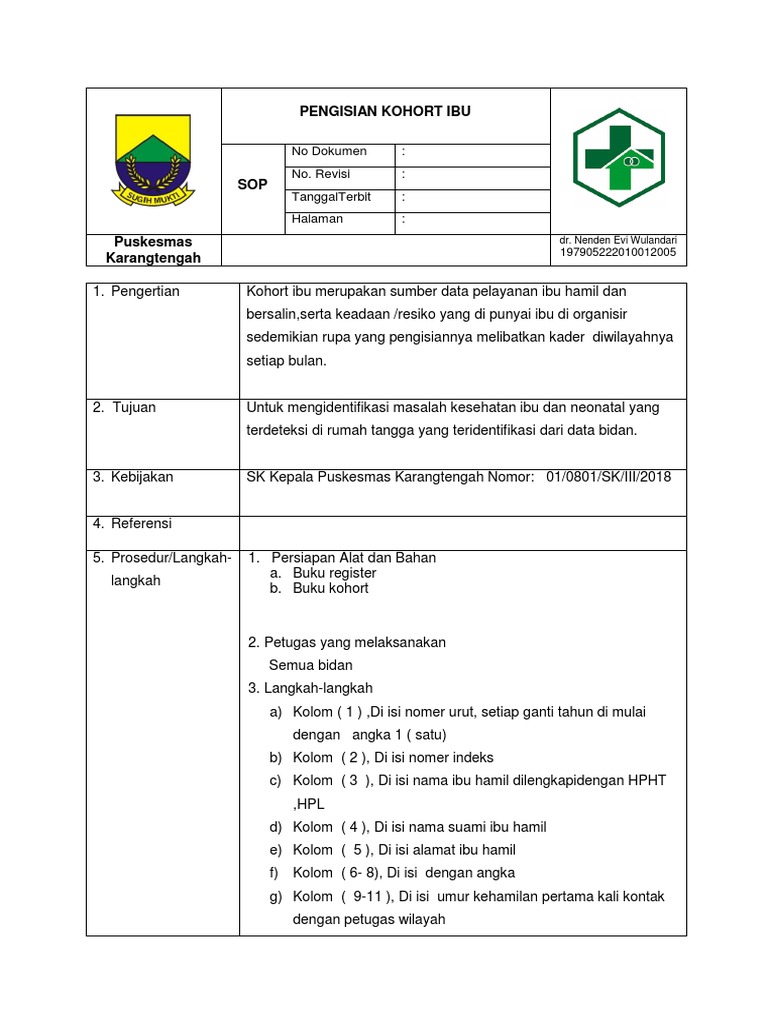 SOP Pengisian Kohort Ibu | PDF