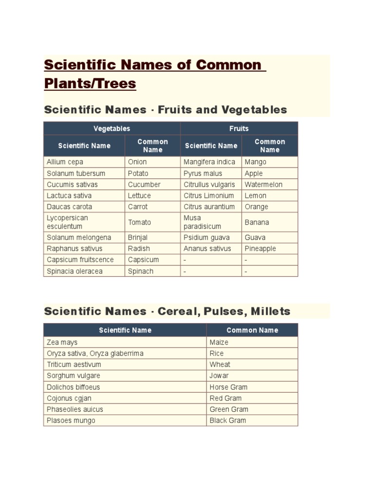 Scientific Names of Common Plants | PDF | Edible Plants | Crops