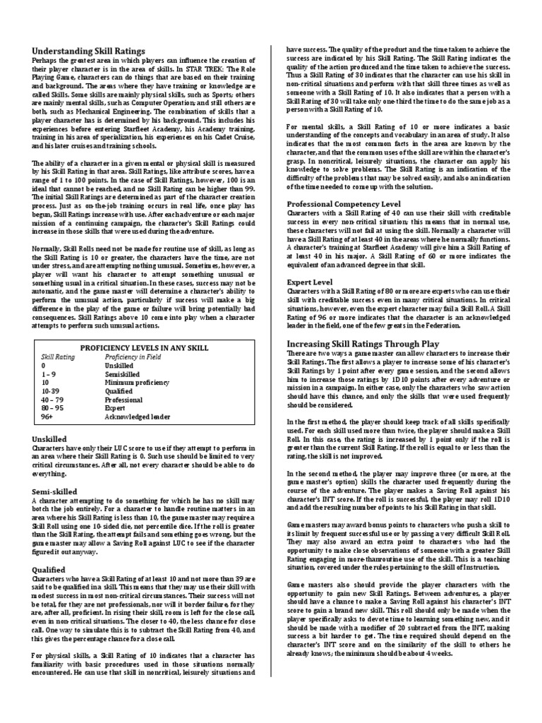 Star Trek RPG (FASA) Master Skill List | PDF | Bribery | Communication