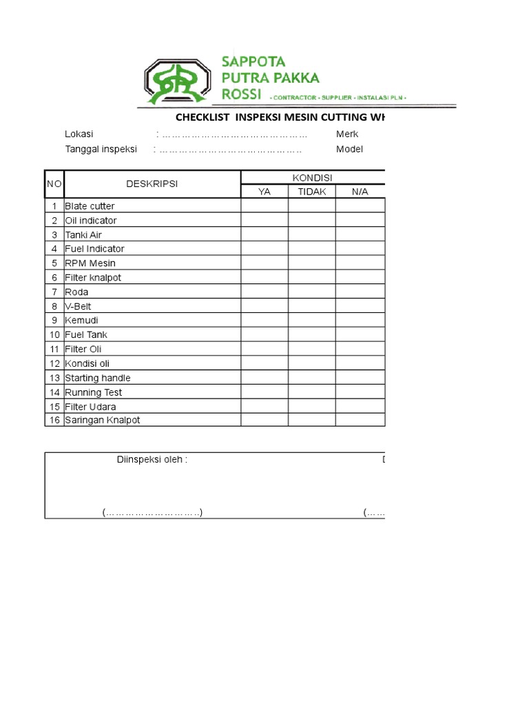 Form Checklist Cutting Beton | PDF