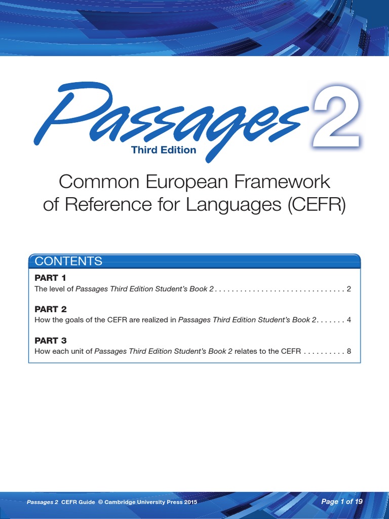 Common European Framework of Reference For Languages (CEFR) : Passages ...