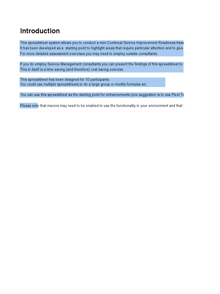 Continual Service Improvement Readiness Assessment | PDF | Benchmarking ...