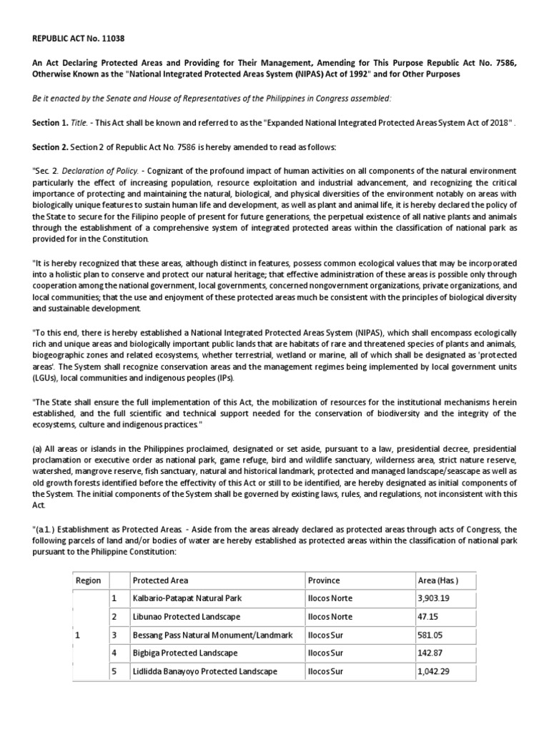 Expanded NIPAS Act of 2018 Summary | PDF | Protected Area | Ecology