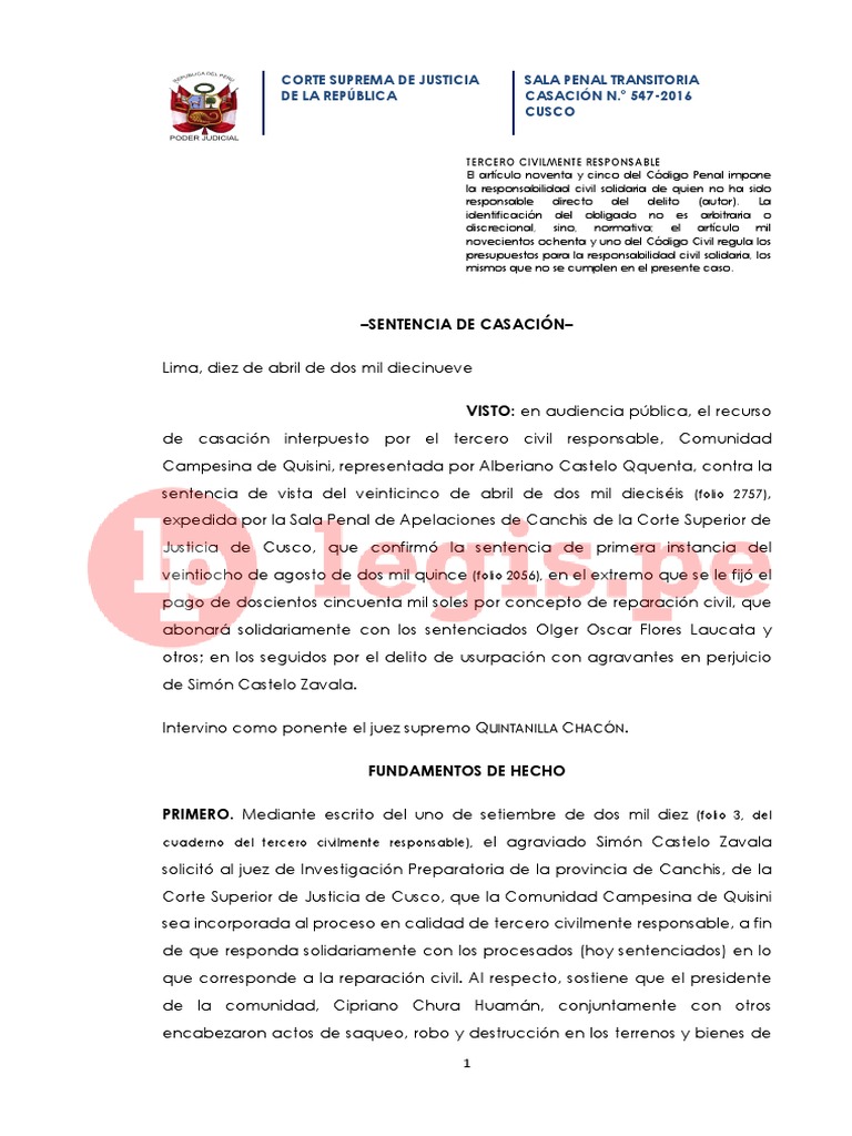 –Sentencia De Casación–: Corte Suprema De Justicia De La República Sala Penal Transitoria ...