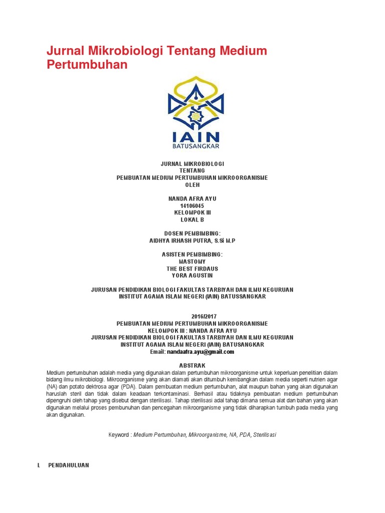 Jurnal Mikrobiologi Tentang Medium Pertu Pdf