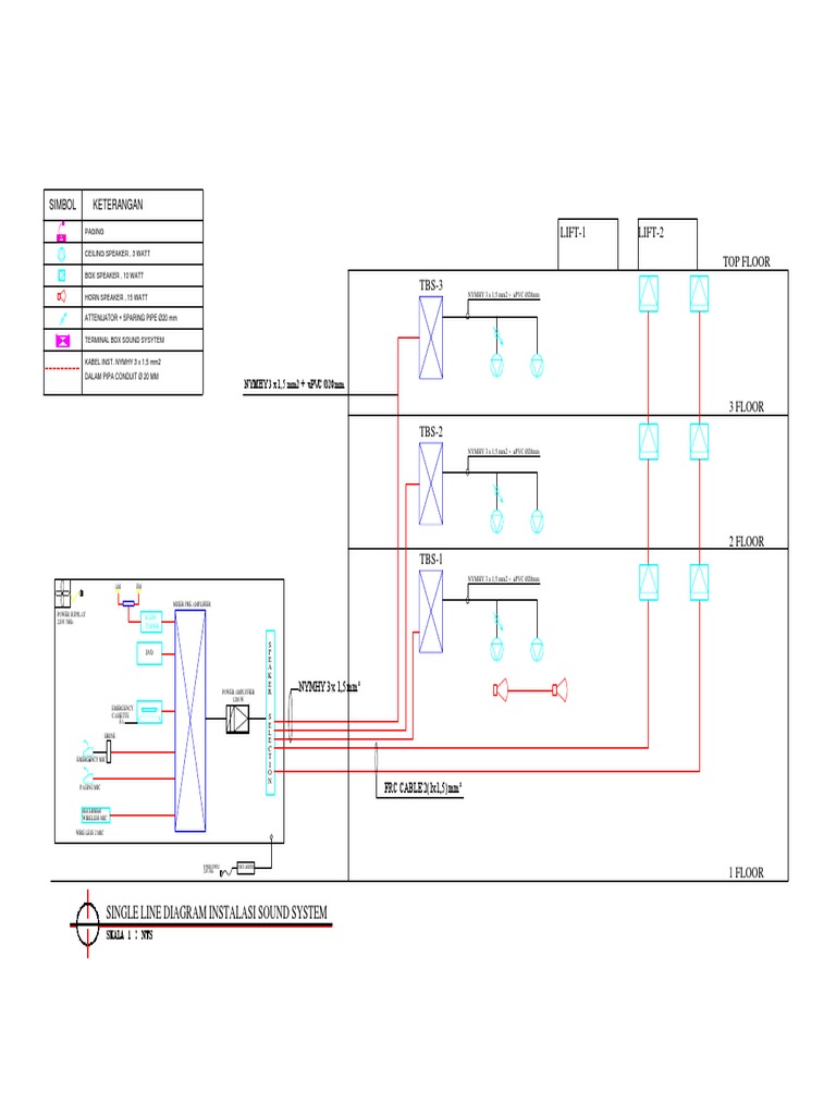 LIFT-1 LIFT-2: Single Line Diagram Instalasi Sound System | PDF ...