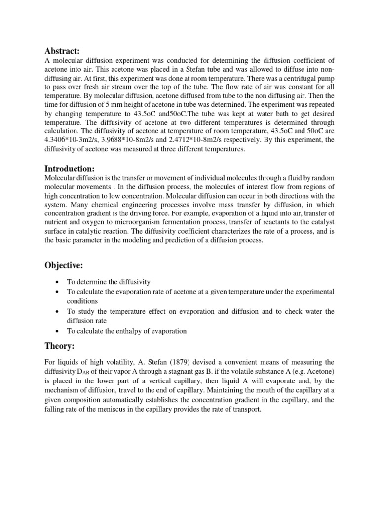 EDiffusion of Acetone | PDF | Diffusion | Reaction Rate