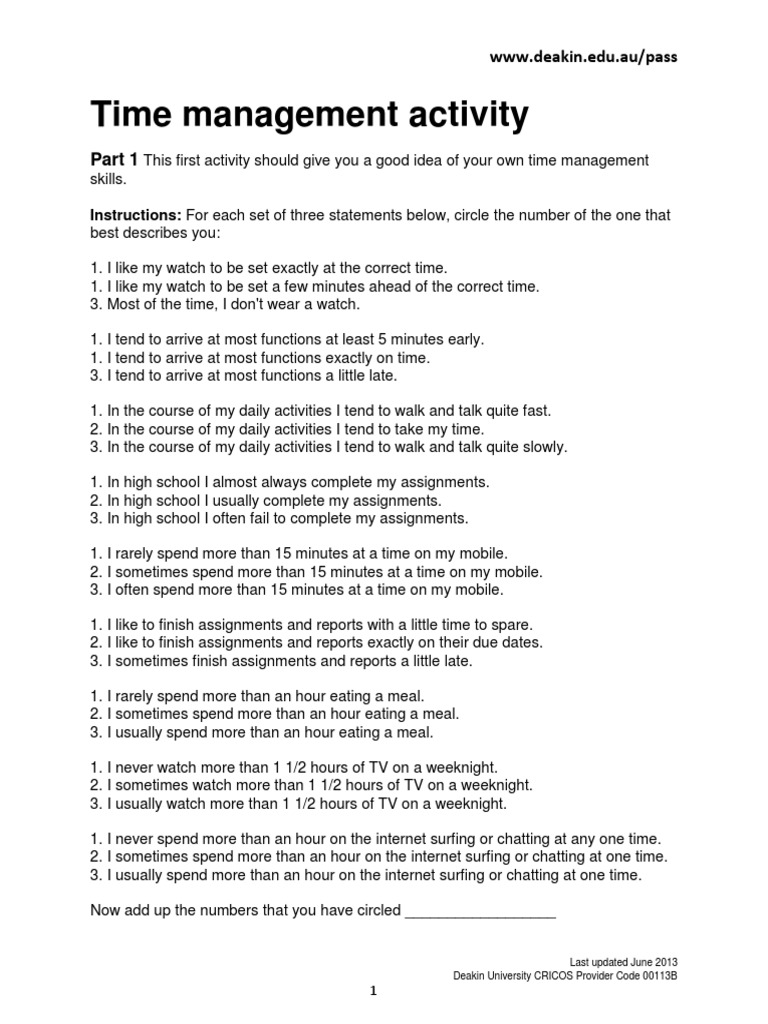 Year 11 Time Management Activity | PDF | Time Management | Professional ...