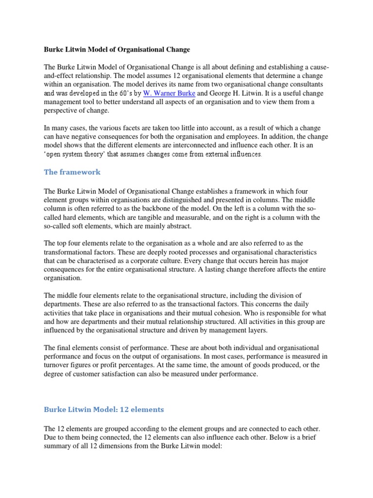Burke Litwin Model of Organisational Change | PDF | Organizational ...