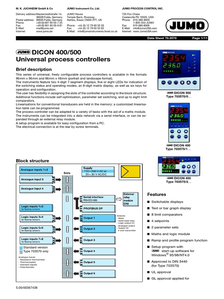 JDICON 400/500: Universal Process Controllers | PDF | Control Theory ...