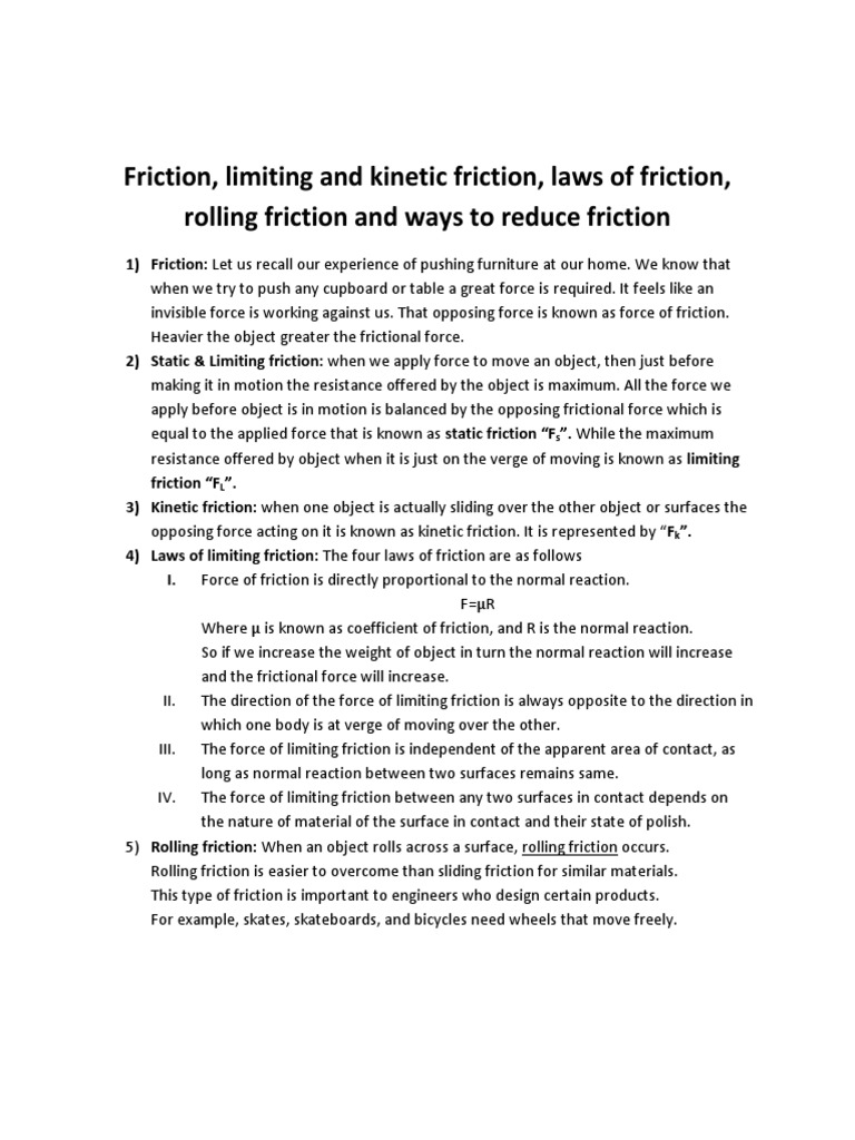 Friction Notes | PDF | Friction | Force