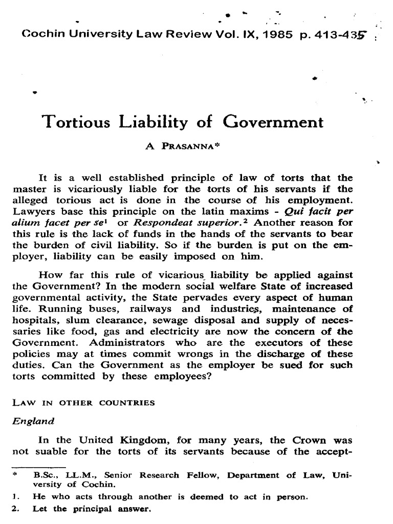 Tortious Liability of Government | PDF | Tort | Sovereign Immunity