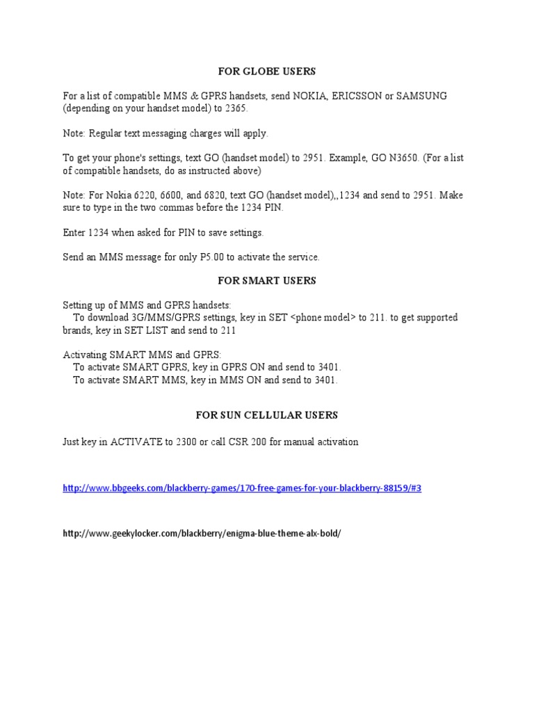 MMS & GPRS Setup for Globe Users | PDF | Computers