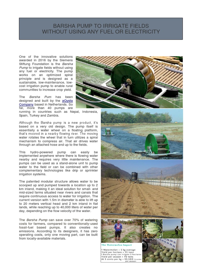 The Barsha Pump: A Hydro-Powered, Low-Cost Solution for Irrigation ...