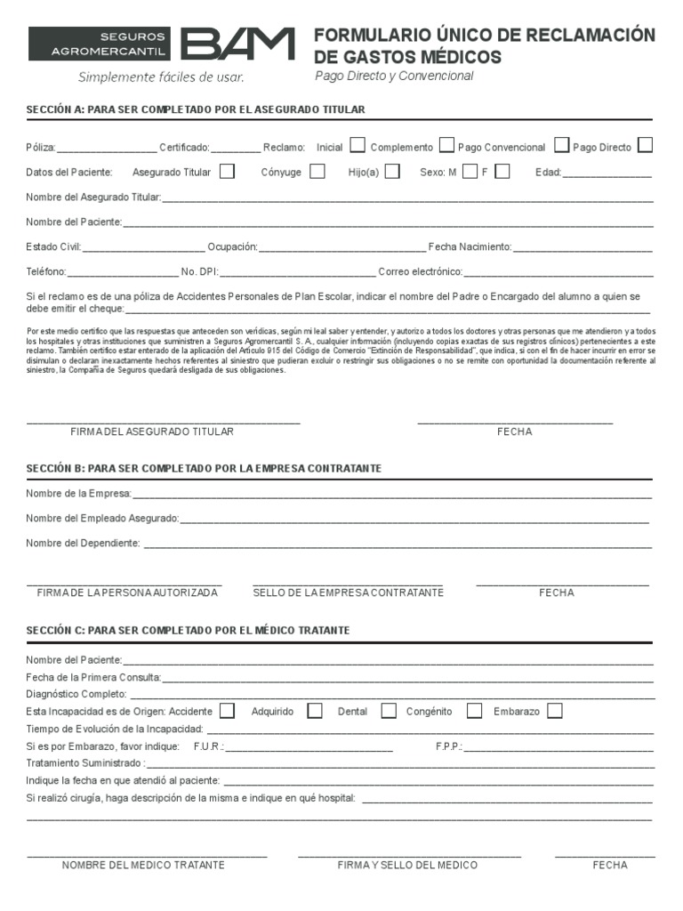 Formulario de Seguros Bam Ejemplo | PDF | Póliza de seguros | Cirugía