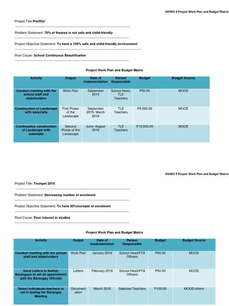 SIP Annex 9project Work Plan and Budget Matrix (1) Quality | PDF | Business
