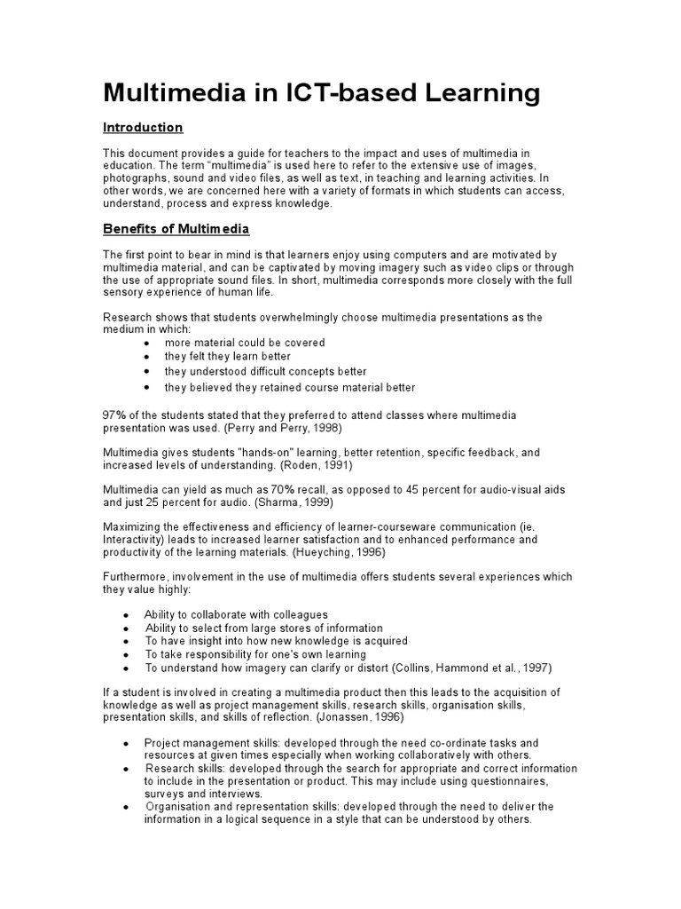 Multimedia in Ict | PDF | Multimedia | Learning