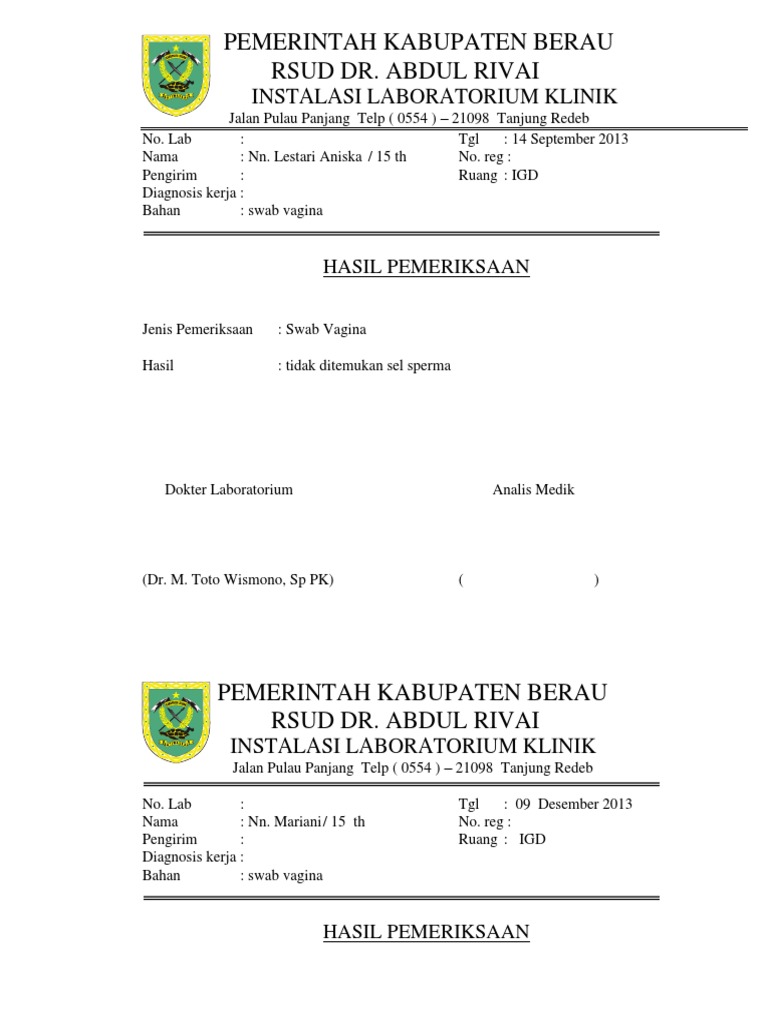 Blanko Hasil Lab | PDF