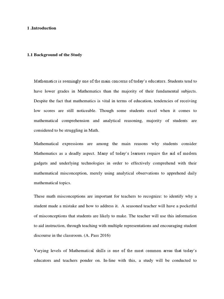 Background of The Study About Level of Mathematical Skills of Students ...