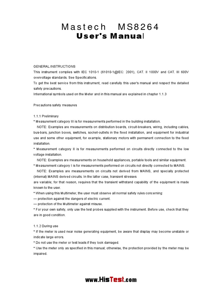 Mastech MS8264 Digital Multimeter Users Manual | PDF | Capacitor ...