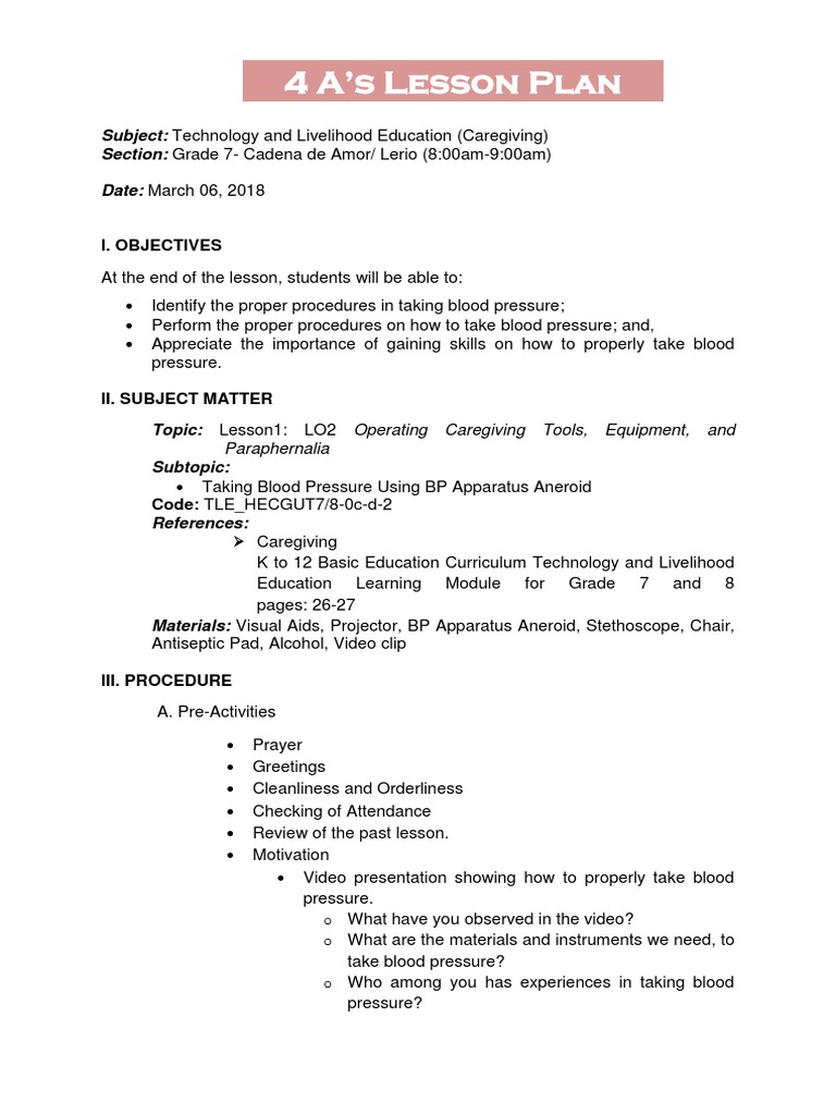 Sample 4 As Lesson Plan | PDF | Pulse | Blood Pressure