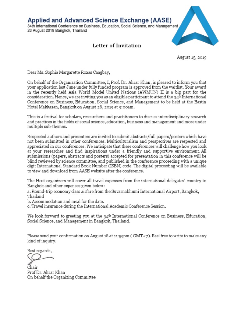 AASE Letter of Invitation | PDF | Social Science | Academia