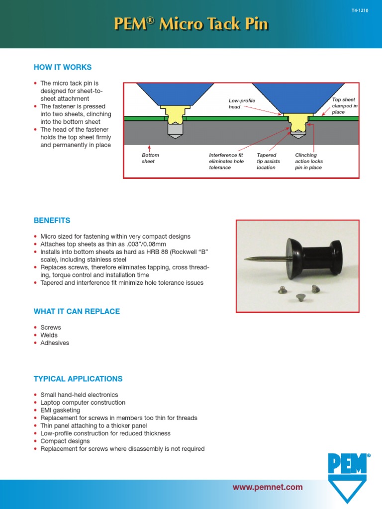 PEM Micro Tack Pin: How It Works | Download Free PDF | Screw ...