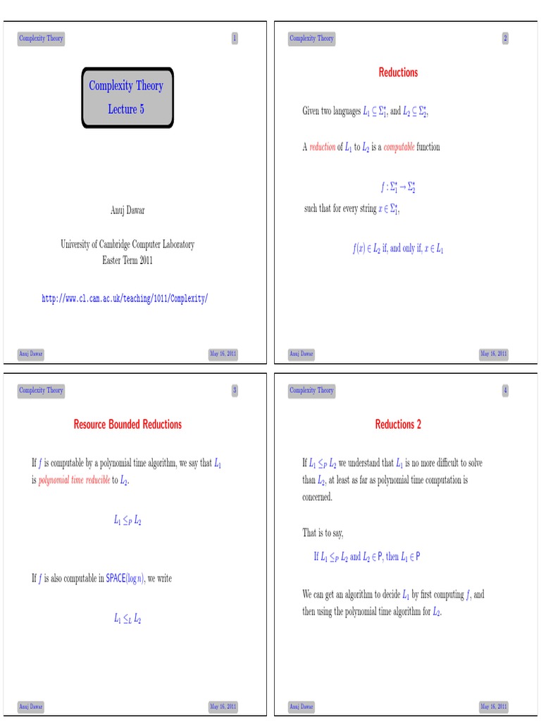 Complexity Theory: Reductions | PDF | Computational Complexity Theory | Time Complexity