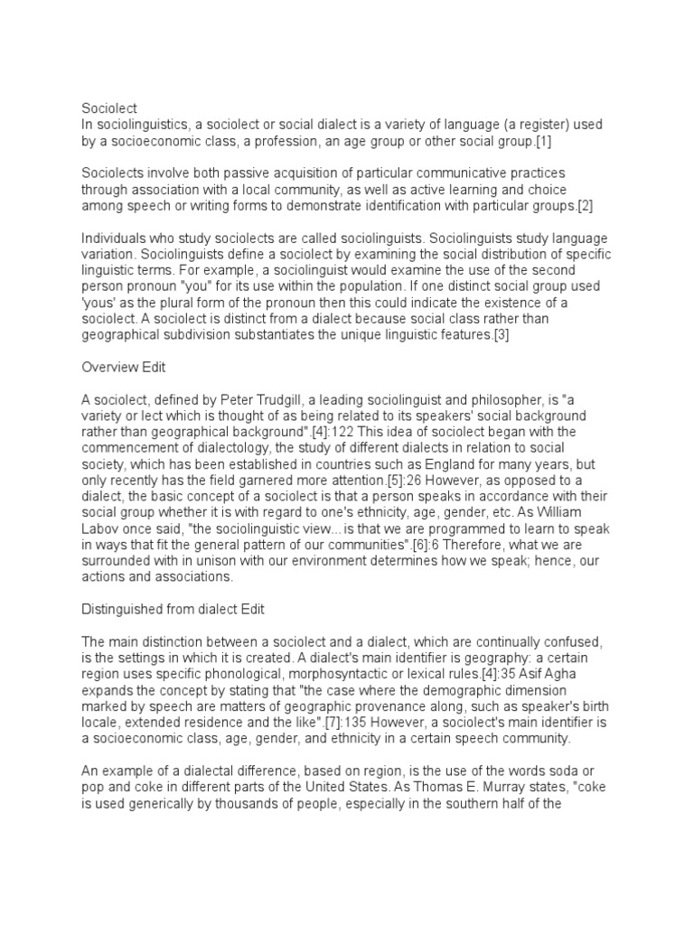 Socio Lect | Download Free PDF | Dialect | Language Varieties And Styles