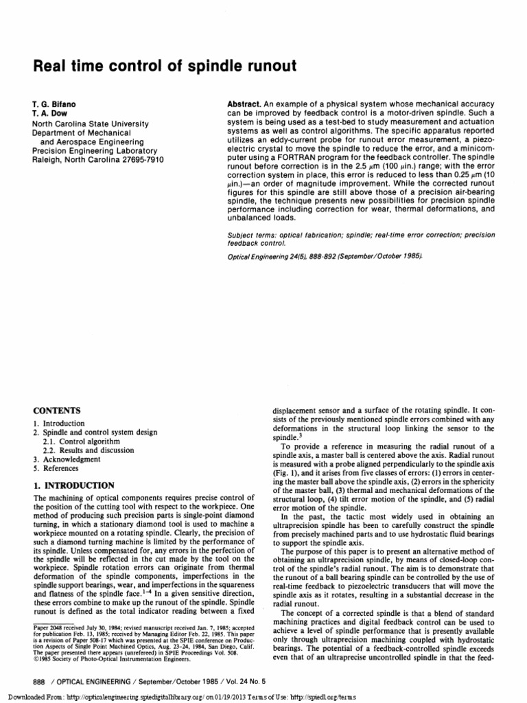 Real Time Control of Spindle Runout | PDF | Control Theory | Rotation ...